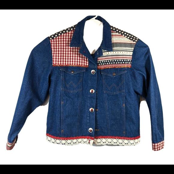 Wrangler | Jackets & Coats | Womens American Flag Jean Jacket Xl Fringe ...